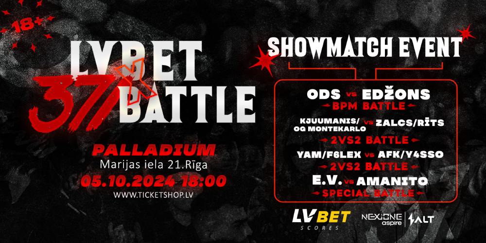 371Battle X LV BET: SHOWMATCH EVENT, 5 oktobris 2024, 19:00 (sestdiena) - ticketshop.lv